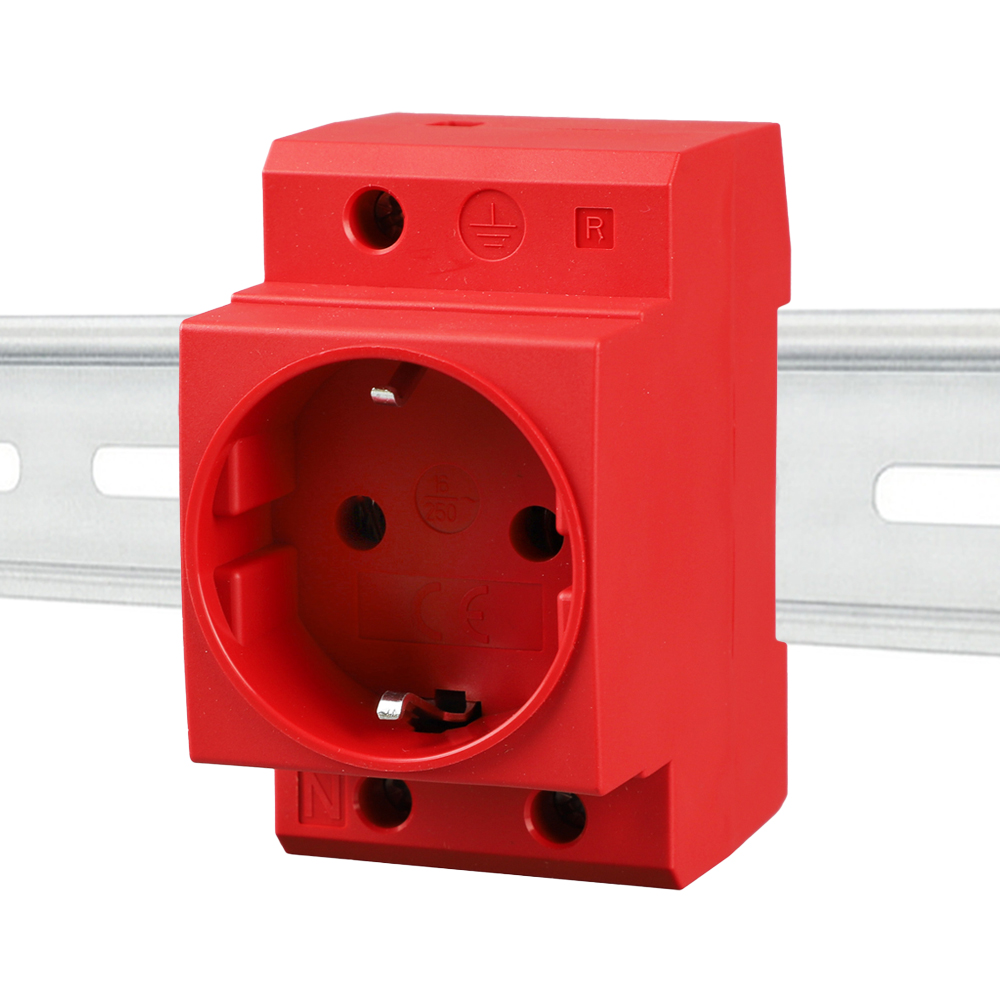 Schuko socket for top-hat rail in gray, 16A, 230V, 2P+E, for 35mm DIN ...