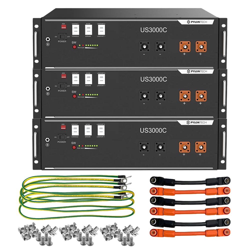 3x Pylontech us3000c LiFePO4 48v + brackets + connection cable 10.5kWh ...