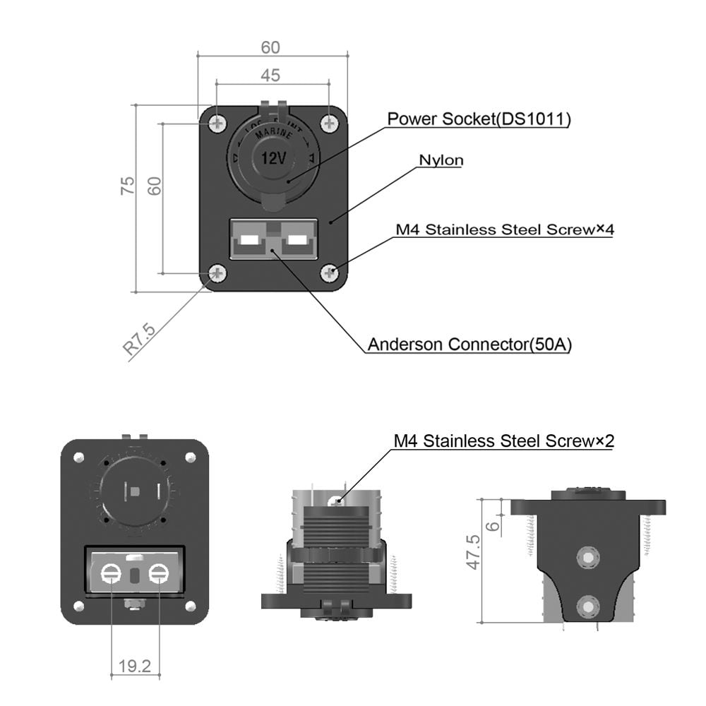 Offgridtec mounting frame Anderson plug - cigarette lighter DS1011
